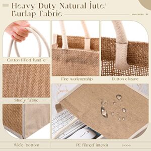 16 Pack Jute Tote Gift Bags Natural Jute Grocery Shopping Bags Burlap Beach Bags with Cotton Handles Reusable Burlap Totes for Christmas Bridesmaid Wedding Bachelorette Gift Shopping Travel Beach DIY