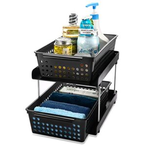 aupmeka kitchen organizer 2 tier under sink storage and organizer for pantry, cabinet, cupboard, fridge- bathroom sink pull-out drawer organizer