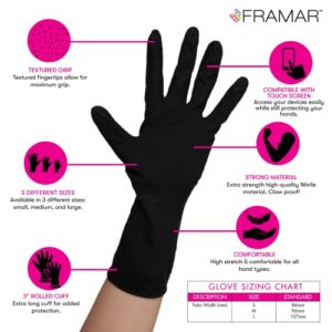 FRAMAR Powder Free Nitrile Gloves – 12 INCH Black Gloves Disposable Latex Free, Non Latex Gloves, Nitrile Gloves Medium, Latex Free Gloves Medium, Guantes Desechables, Medium Nitrile Gloves