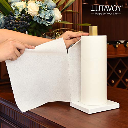 LUTAVOY Paper Towel Holders Kitchen Standing Paper Towel Roll Holders with Marble Base Copper Plated(KZ20 Gold&White)