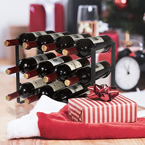 Hosfais Countertop Wine Rack 12 Bottles Freestanding Metal Wine Holder Tabletop Storage Organizer for Birthday Gift Home Decoration