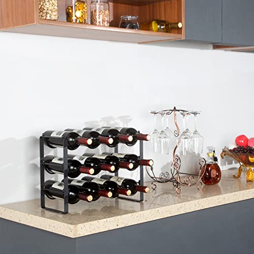 Hosfais Countertop Wine Rack 12 Bottles Freestanding Metal Wine Holder Tabletop Storage Organizer for Birthday Gift Home Decoration