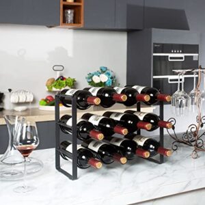 Hosfais Countertop Wine Rack 12 Bottles Freestanding Metal Wine Holder Tabletop Storage Organizer for Birthday Gift Home Decoration