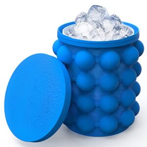 alladinbox ice cube mold ice trays, large silicone ice bucket, (2 in 1) ice cube maker, round,portable (dark blue)