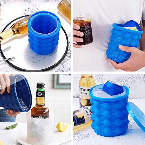 ALLADINBOX Ice Cube Mold Ice Trays, Large Silicone Ice Bucket, (2 in 1) Ice Cube Maker, Round,Portable (Dark blue)