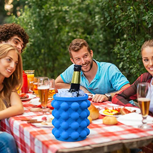 ALLADINBOX Ice Cube Mold Ice Trays, Large Silicone Ice Bucket, (2 in 1) Ice Cube Maker, Round,Portable (Dark blue)