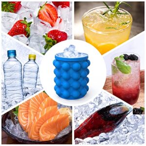 ALLADINBOX Ice Cube Mold Ice Trays, Large Silicone Ice Bucket, (2 in 1) Ice Cube Maker, Round,Portable (Dark blue)