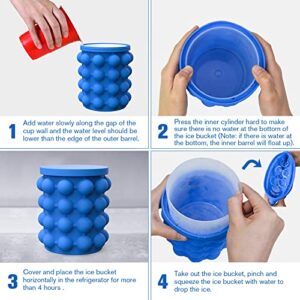 ALLADINBOX Ice Cube Mold Ice Trays, Large Silicone Ice Bucket, (2 in 1) Ice Cube Maker, Round,Portable (Dark blue)