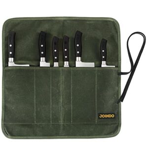 joindo heavy duty waxed canvas knife bag, professional chef knife roll bag with 6 slots, knives pouch