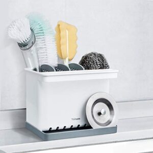 yohom kitchen sink caddy sponge holder organizer brush holder 2-in-1 sinkware caddy with sink drain tray for kitchen dish sponge holder with 4 adjustable divider