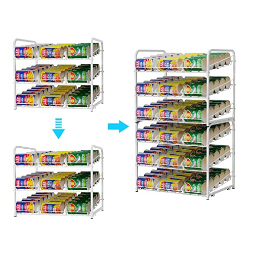 Vrisa Can Organizer for Pantry 2 Pack Stackable Can Rack Organizer Holde up to 72 Cans Canned Good Dispenser for Pantry, Kitchen, Cabinet, Small Spaces White 3-Tier