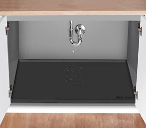 delam under sink mat for 36″ cabinet, hold up to 3.3 gallons, silicone waterproof mat, kitchen cabinet liner, under sink tray for drips leaks spills, flexible, no slip, easy to clean, black 34.25″x22″