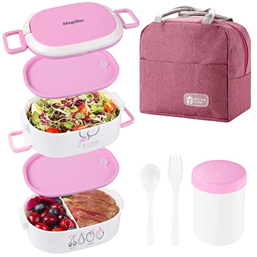 Letsport Bento Lunch Box Kit, All-in one Japanese Lunch Box Kit, Large Capacity Lunch Containers, BPA-Free Leakproof Meal Prep Container, Includes soup cup, 2-piece utensil set, lunch bag (Pink)