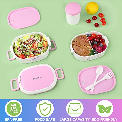 Letsport Bento Lunch Box Kit, All-in one Japanese Lunch Box Kit, Large Capacity Lunch Containers, BPA-Free Leakproof Meal Prep Container, Includes soup cup, 2-piece utensil set, lunch bag (Pink)