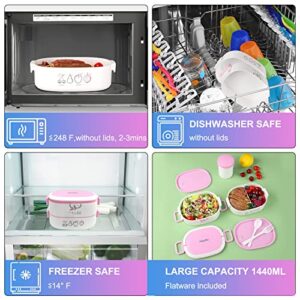 Letsport Bento Lunch Box Kit, All-in one Japanese Lunch Box Kit, Large Capacity Lunch Containers, BPA-Free Leakproof Meal Prep Container, Includes soup cup, 2-piece utensil set, lunch bag (Pink)