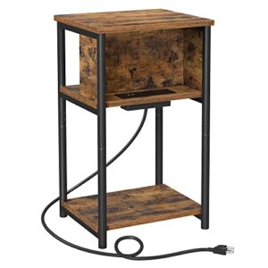 vasagle side table with charging station, 3-tier end table with usb ports and outlets, nightstand for living room, bedroom, 11.8 x 13.4 x 22.8 inches, plug-in series, rustic brown and black ulet373b01