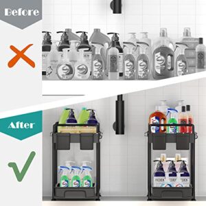 2Pack Under Sink Organizers and Storage,2Tier Pull Out Bathroom Cabinet Organizer with Sliding Drawers,Black Sliding Organization and Storage for Bathroom,Kitchen,Countertop,Black, free size