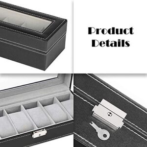 NEX 6 Slots Watch Box Organizer for Men Valentine Gift Black Display Watch Storage Case