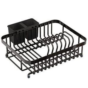 1easylife dish drying rack with anti rust frame, small dish drainer rack for kitchen counter, sink dish rack on counter with utensil holder and non-slip rubber feet rustproof for organizer storage