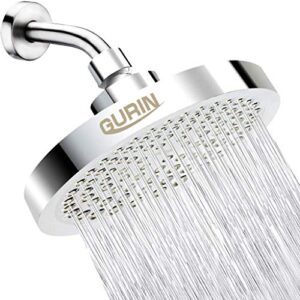 gurin shower head high pressure rain, luxury bathroom showerhead with chrome plated finish, adjustable angles, anti-clogging silicone nozzles (2.5 gpm)