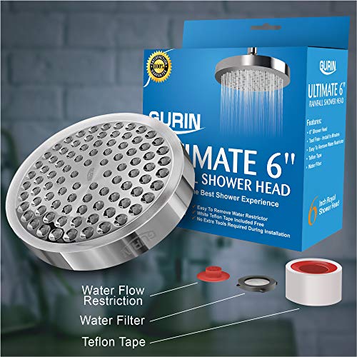 GURIN Shower Head High Pressure Rain, Luxury Bathroom Showerhead with Chrome Plated Finish, Adjustable Angles, Anti-Clogging Silicone Nozzles (2.5 GPM)