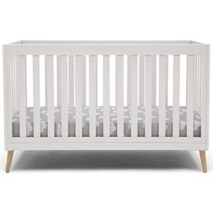 delta children essex 4-in-1 convertible baby crib, bianca white with natural legs