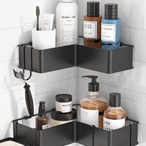 Kitsure Corner Shower Caddy - 2 Pack Rustproof Shower Organizer, Durable Shower Shelves with Large Capacity, Drill-Free Adhesive Shower Rack with 4 Movable Hooks, a Soap Holder