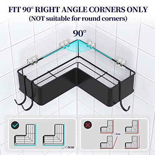 Kitsure Corner Shower Caddy - 2 Pack Rustproof Shower Organizer, Durable Shower Shelves with Large Capacity, Drill-Free Adhesive Shower Rack with 4 Movable Hooks, a Soap Holder