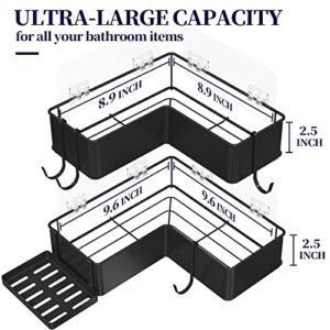 Kitsure Corner Shower Caddy - 2 Pack Rustproof Shower Organizer, Durable Shower Shelves with Large Capacity, Drill-Free Adhesive Shower Rack with 4 Movable Hooks, a Soap Holder