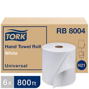 Tork Paper Hand Towel Roll White H21, Universal, 100% Recycled Fiber, 6 Rolls x 800 ft, RB8004