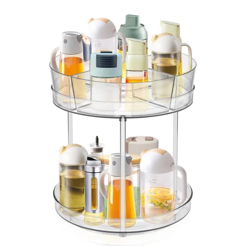 aceyoon 2 Tier Lazy Susan Spice Rack with 4 Removable Bins，9.25'' Clear Turntable Storage Organizer 360° Rotating Acrylic Cabinet Organizer for Kitchen Pantry Bathroom Makeup Organizing Container