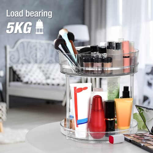 aceyoon 2 Tier Lazy Susan Spice Rack with 4 Removable Bins，9.25'' Clear Turntable Storage Organizer 360° Rotating Acrylic Cabinet Organizer for Kitchen Pantry Bathroom Makeup Organizing Container