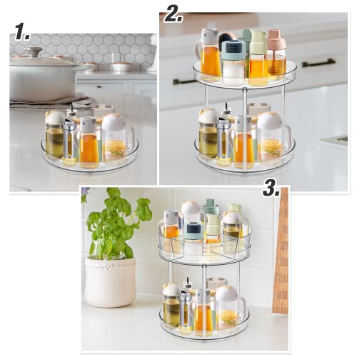 aceyoon 2 Tier Lazy Susan Spice Rack with 4 Removable Bins，9.25'' Clear Turntable Storage Organizer 360° Rotating Acrylic Cabinet Organizer for Kitchen Pantry Bathroom Makeup Organizing Container