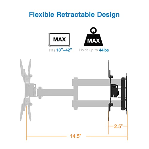 EVERVIEW Full Motion TV Monitor Wall Mount Bracket Articulating Arms Swivel Tilt Extension Rotation for Most 13-42 Inch LED LCD Flat Curved Screen Monitors & TVs, Max VESA 200x200mm up to 44lbs