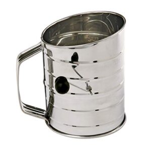 norpro 3-cup stainless steel rotary hand crank flour sifter with 2 wire agitator