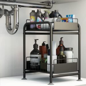 under sink organizers and storage, stainless steel 2-tier bathroom organizer counter, kitchen sink organizers, spice rack, organizers and storage for bedroom, kitchen,bathroom.