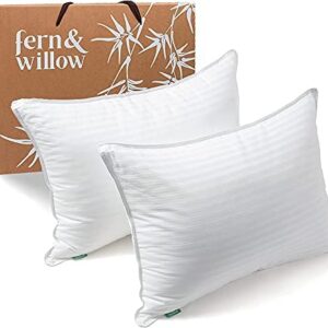 Fern and Willow Pillows for Sleeping - Set of 2 Queen Size Down Alternative Pillow Set w/ Luxury Plush Cooling Gel for Side, Back & Stomach Sleepers