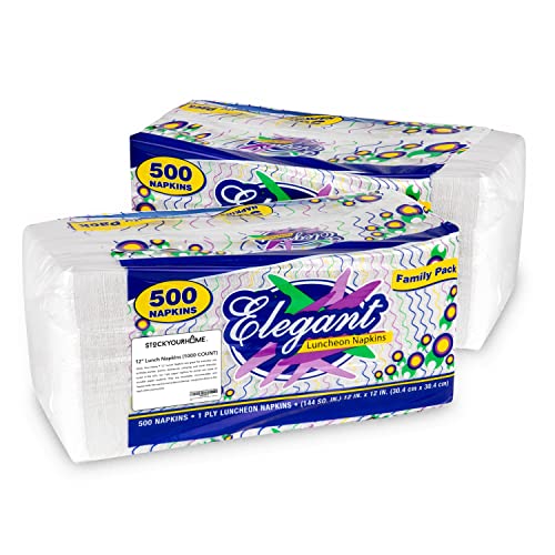 Stock Your Home 12 Inch Disposable Napkins - 1 Ply White Dinner Napkins - Recyclable Paper Napkins for Dinner, Parties, Crafts, Daily Use - 1000 Pack