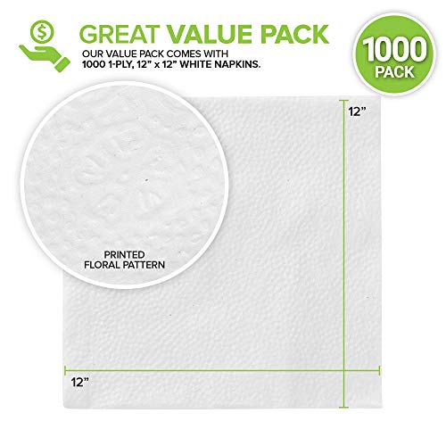 Stock Your Home 12 Inch Disposable Napkins - 1 Ply White Dinner Napkins - Recyclable Paper Napkins for Dinner, Parties, Crafts, Daily Use - 1000 Pack