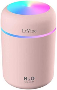 ltyioe colorful cool mini humidifier, usb personal desktop humidifier for car, office room, bedroom,etc. auto shut-off, 2 mist modes, super quiet. (pink)