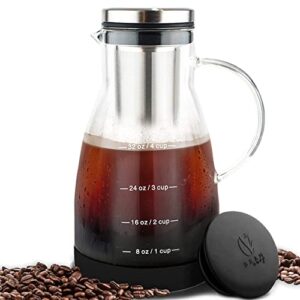 bean envy cold brew coffee maker – 32 oz glass iced tea & coffee cold brew maker and pitcher w/ silicone cap & base