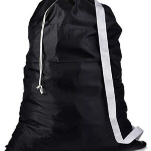 Shoulder Strap Laundry Bag - Drawstring Locking Closure, Durable Nylon Material, Large Capacity, Heavy Duty Stitching, Hands Free Carrying, Perfect for Laundromat or College Dorm. (Black | 30" x 40")