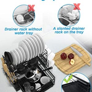 3 Tier Dish Drainer Rack for Kitchen Counter, Large Capacity Dish Drying Rack with Drainboard,Cup Holder,Cutting Board Rack and Cutlery Holder,Detachable Stainless Steel Dish Drying Rack for Kitchen