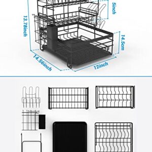 3 Tier Dish Drainer Rack for Kitchen Counter, Large Capacity Dish Drying Rack with Drainboard,Cup Holder,Cutting Board Rack and Cutlery Holder,Detachable Stainless Steel Dish Drying Rack for Kitchen