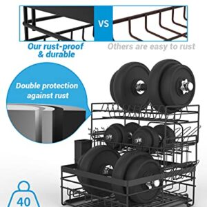 3 Tier Dish Drainer Rack for Kitchen Counter, Large Capacity Dish Drying Rack with Drainboard,Cup Holder,Cutting Board Rack and Cutlery Holder,Detachable Stainless Steel Dish Drying Rack for Kitchen