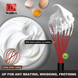 Walfos Silicone Whisk, Non Scratch Coated Whisks- Heat Resistant Kitchen Whisks for Cooking Non Stick Cookware, Balloon Egg Beater Perfect for Blending, Whisking, Beating, Set of 3