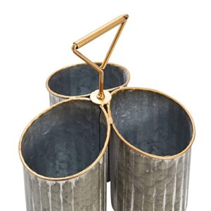 3 Compartment Vintage Galvanized Utensil Holder for Countertop Organizer, Multi-Purpose Caddy (Rustic, 7.8 x 8 x 10.6 In)