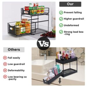 Under Sink Organizers and Storage - 2 Pack Metal Under Cabinet Organizers with Sliding Drawers,Folding Under Sink Organizer for Cabinet, Bathroom, Kitchen, Closets, Bedroom and Offices (Black)