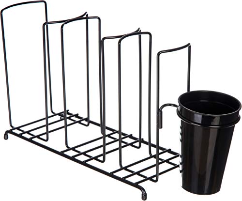 San Jamar C8005WFS Steel Cup and Lid Wire Organizer with Caddy and 5 Stacks, Black