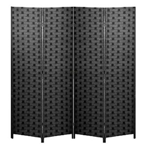 room divider 6ft wall divider wood screen 4 panels wood mesh hand-woven design room screen divider indoor folding portable partition screen,black